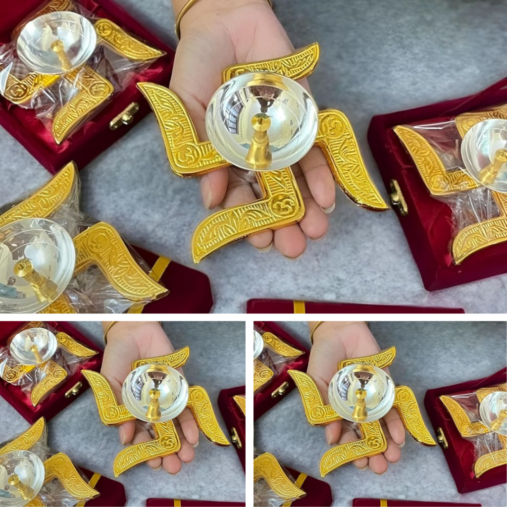 Traditional Brass Swastik Shape Diya with Red Velvet Box – glowjoytoys.com